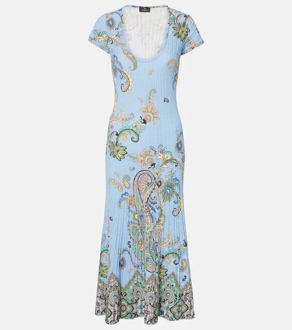 Etro Printed Cotton-blend Midi Dress - Blue