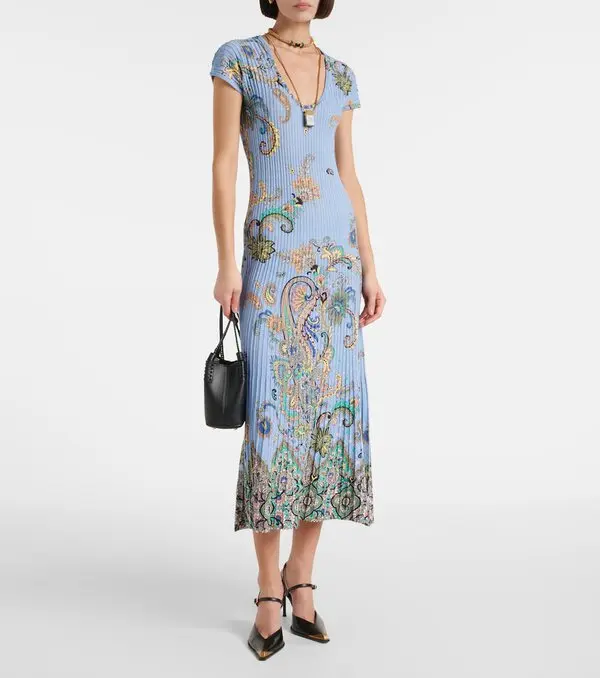 Etro Printed Cotton-blend Midi Dress - Blue
