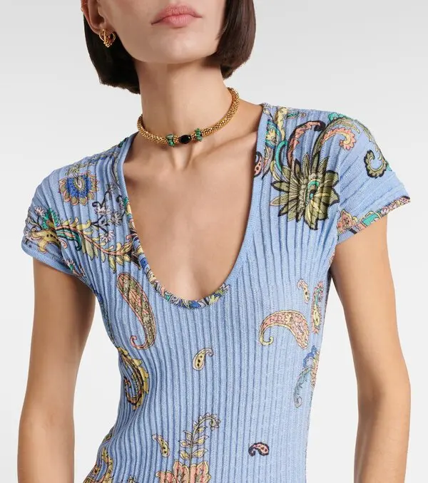 Etro Printed Cotton-blend Midi Dress - Blue