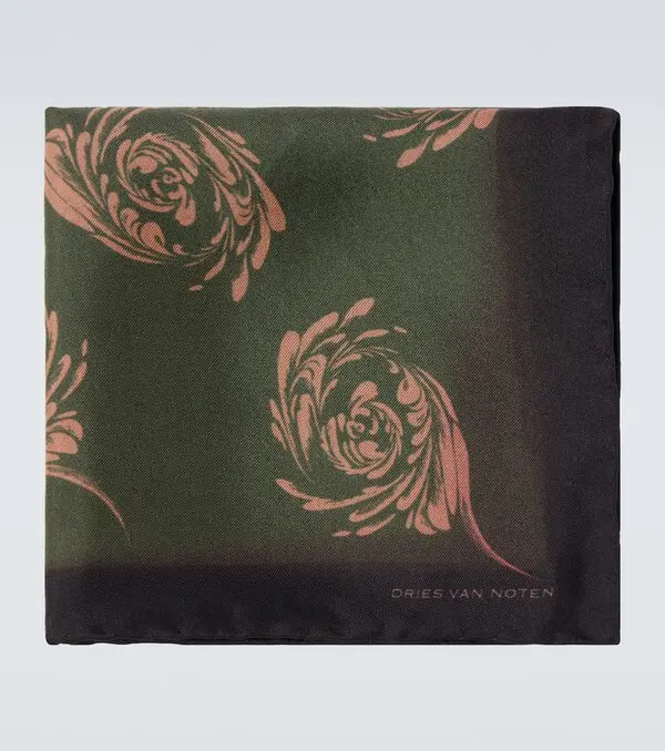 Dries Van Noten Printed Silk Pocket Square - Blue