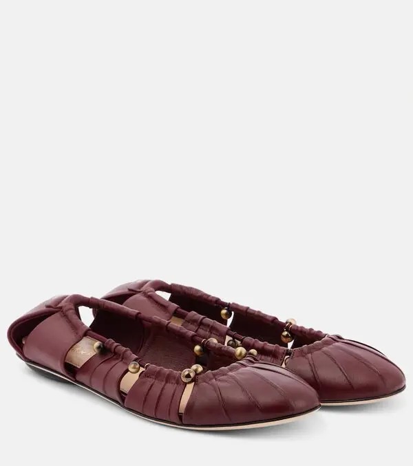 Chloé Luna Cutout Leather Ballet Flats - Red