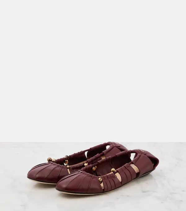 Chloé Luna Cutout Leather Ballet Flats - Red