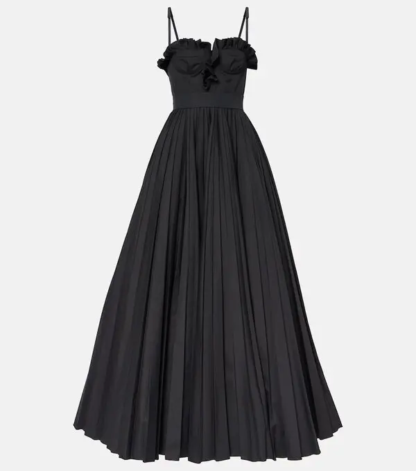 Giambattista Valli Ruched Pleated Cotton Gown - Black