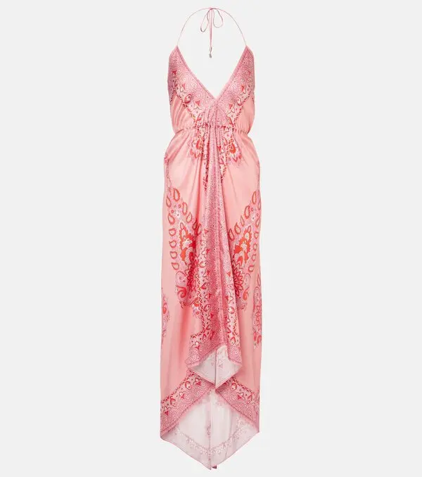 Etro Paisley Asymmetrical Silk Midi Dress - Pink