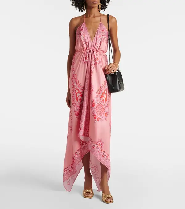 Etro Paisley Asymmetrical Silk Midi Dress - Pink