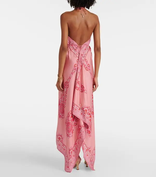 Etro Paisley Asymmetrical Silk Midi Dress - Pink