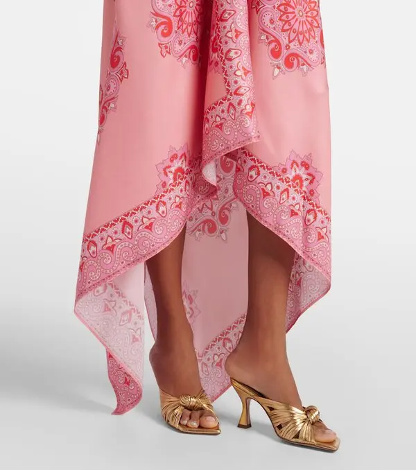 Etro Paisley Asymmetrical Silk Midi Dress - Pink