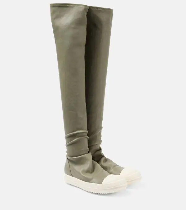 Rick Owens Stockings Over-the-knee Leather Sneakers - Green
