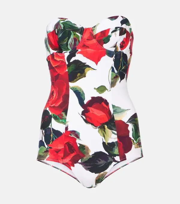 Dolce & Gabbana Floral Print One Piece Swimsuit - Red