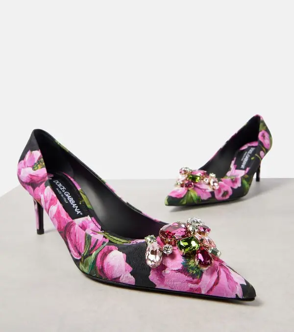 Dolce & Gabbana Lollo Embellished Floral Pumps - Black