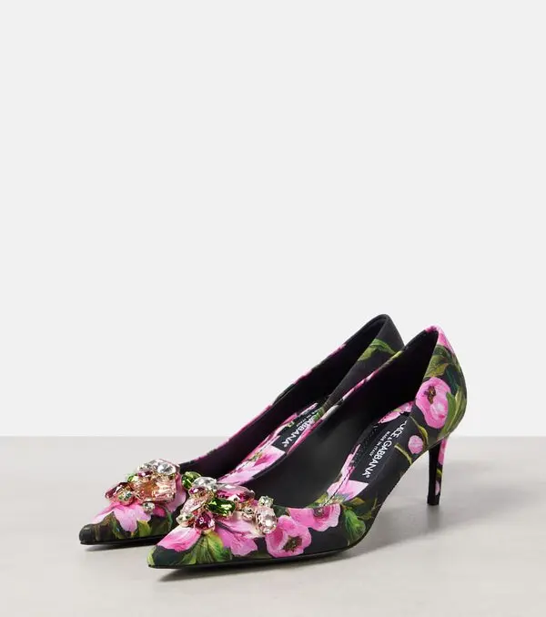 Dolce & Gabbana Lollo Embellished Floral Pumps - Black