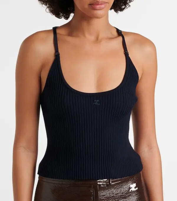 COURREGES Logo Ribbed-knit Tank Top