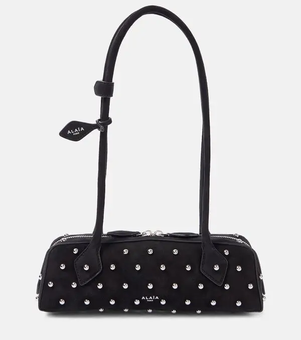 Alaïa Le Teckel Small Studded Suede Shoulder Bag - Black