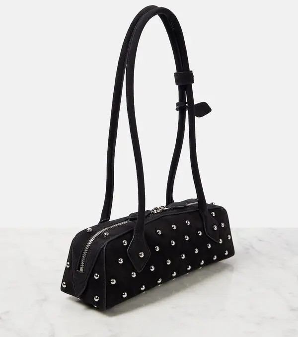 Alaïa Le Teckel Small Studded Suede Shoulder Bag - Black