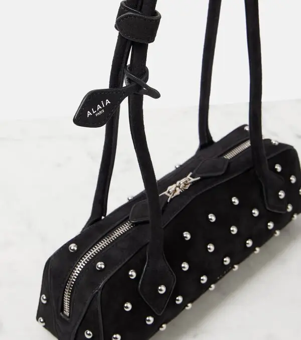 Alaïa Le Teckel Small Studded Suede Shoulder Bag - Black