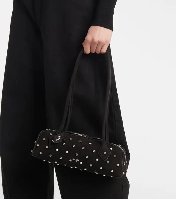 Alaïa Le Teckel Small Studded Suede Shoulder Bag - Black
