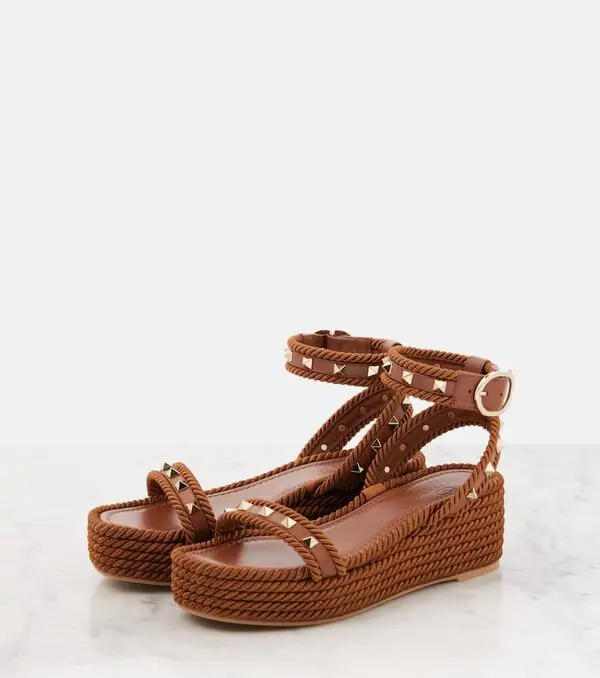 Valentino Garavani Rockstud Torchon Leather Espadrilles