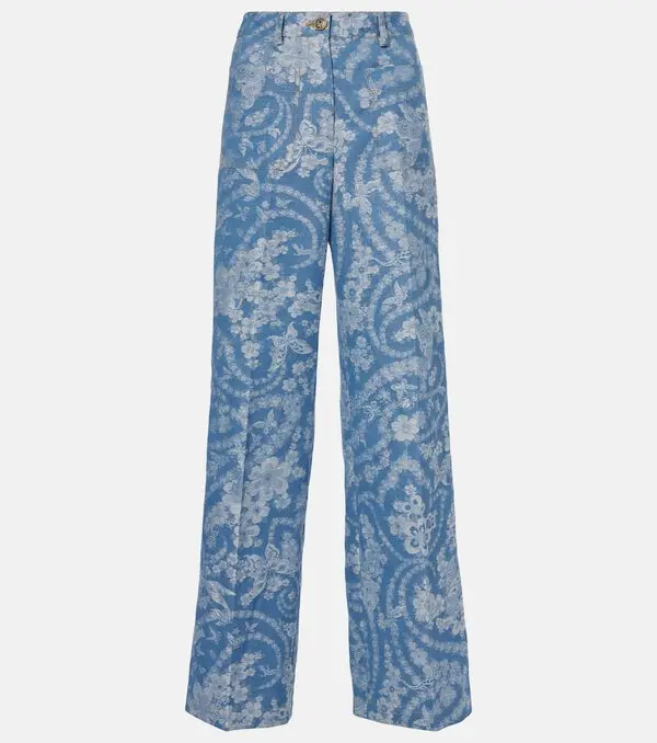 Etro Printed Cotton And Linen Wide-leg Trousers
