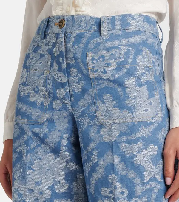 Etro Printed Cotton And Linen Wide-leg Trousers