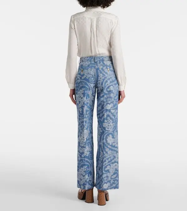 Etro Printed Cotton And Linen Wide-leg Trousers