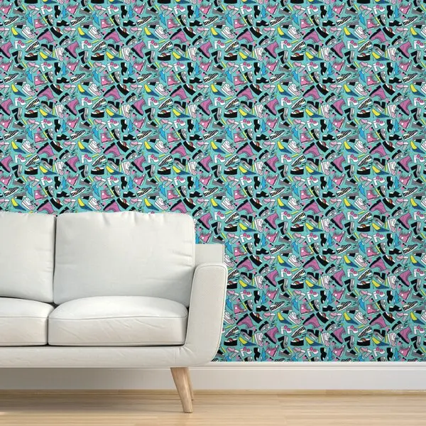 Spoonflower 90s Style Doodle Shoes And Boots Wallpaper