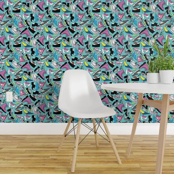Spoonflower 90s Style Doodle Shoes And Boots Wallpaper