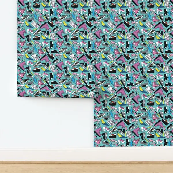 Spoonflower 90s Style Doodle Shoes And Boots Wallpaper