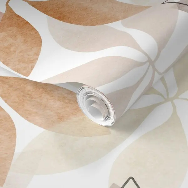 Spoonflower Abstract Botanical Neutral Leaves Biophilia Custom Pre-pasted Wallpaper - Beige,orange