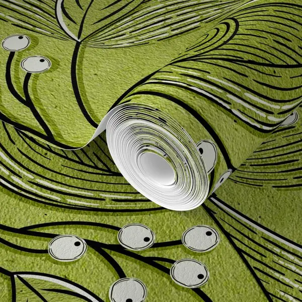 Spoonflower Adventure Garden Flower Berries Birds Neutral Bees Traditional Wallpaper - Green