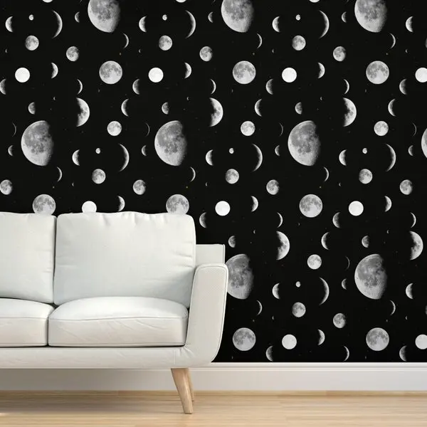 Spoonflower Moon Astronomy Night Sky Celestial Space Traditional Wallpaper