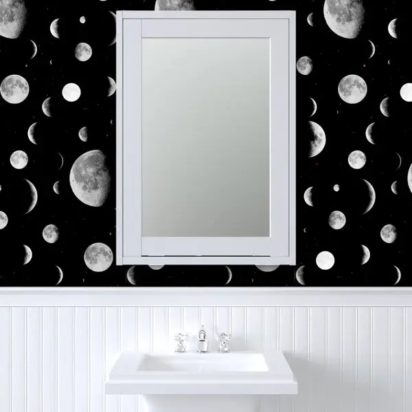 Spoonflower Moon Astronomy Night Sky Celestial Space Traditional Wallpaper