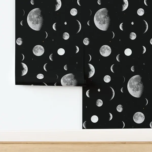 Spoonflower Moon Astronomy Night Sky Celestial Space Traditional Wallpaper