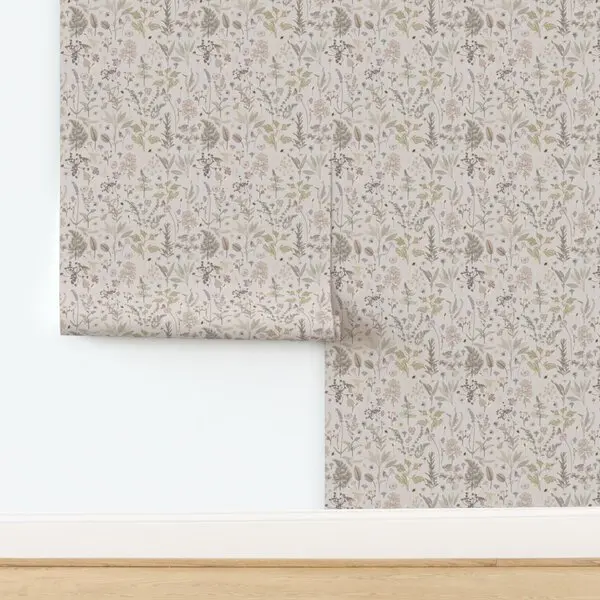 Spoonflower Vintage Herb Garden Cottagecore Rustic Earthy Custom Pre-pasted Wallpaper