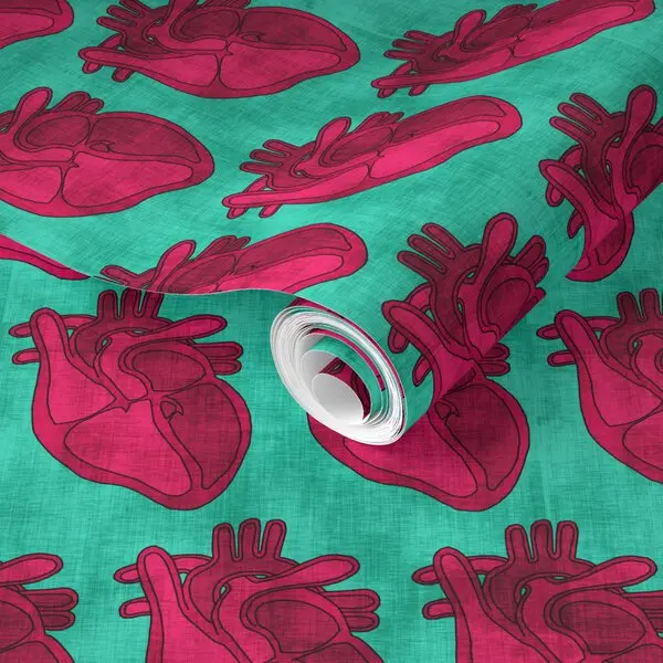 Spoonflower Hearts Doctor Medical Horror Goth Vampire Zombie Traditional Wallpaper - Green,red