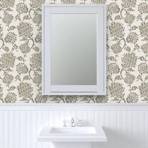 Spoonflower Taupe French Floral Damask Modern Custom Removable Wallpaper - Brown