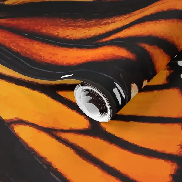 Spoonflower Monarch Butterfly Wing Large Custom Removable Wallpaper - Orange,black