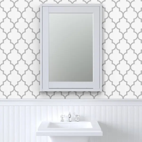 Spoonflower Ogee Trellis Moroccan Quatrefoil Custom Removable Wallpaper - Gray