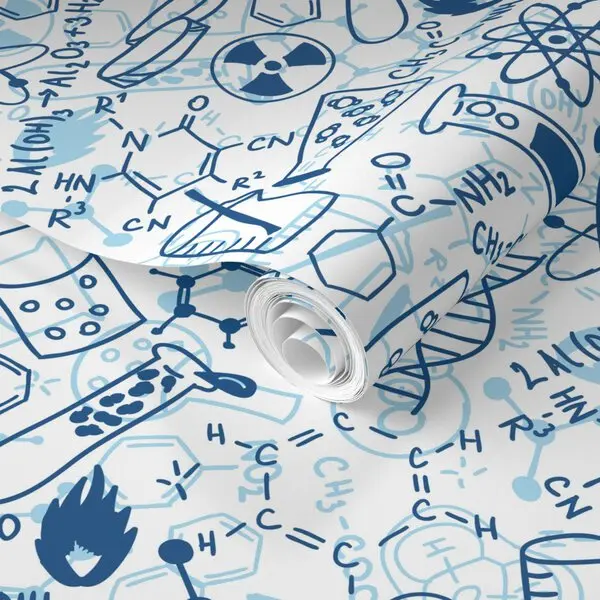 Spoonflower Chemistry Math Science Nerd School Teacher Custom Removable Wallpaper - Blue,blue