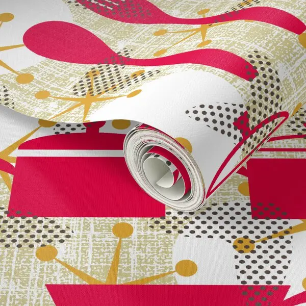 Spoonflower Kitchen Retro Palette Limited Mixer Pots Pans Fork Custom Removable Wallpaper