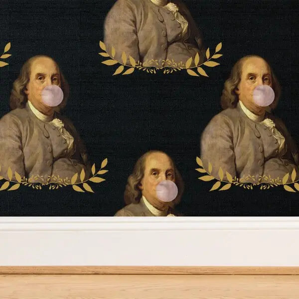 Spoonflower Benjamin Franklin President Historical Whimsical Custom Pre-pasted Wallpaper