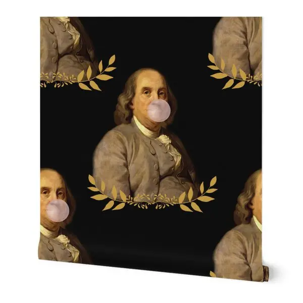 Spoonflower Benjamin Franklin President Historical Whimsical Custom Pre-pasted Wallpaper