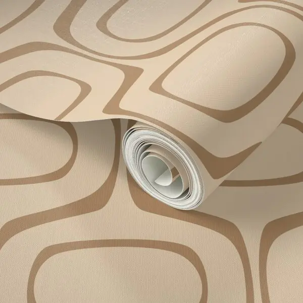 Spoonflower Mid Century Modern Retro Ogee Abstract Geometric Custom Removable Wallpaper - Brown
