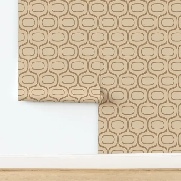 Spoonflower Mid Century Modern Retro Ogee Abstract Geometric Custom Removable Wallpaper - Brown