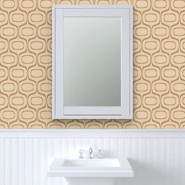 Spoonflower Mid Century Modern Retro Ogee Abstract Geometric Custom Removable Wallpaper - Brown