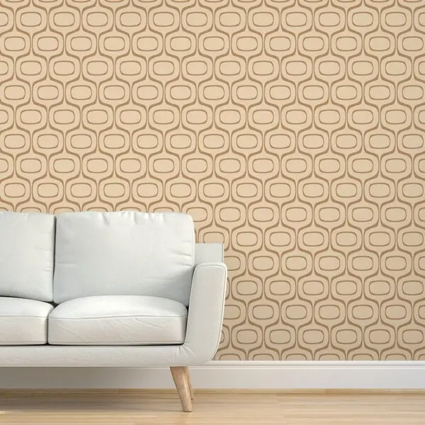 Spoonflower Mid Century Modern Retro Ogee Abstract Geometric Custom Removable Wallpaper - Brown