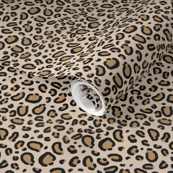 Spoonflower Leopard Print Tan Natural Animal Cheetah Safari Traditional Wallpaper - Black,gold