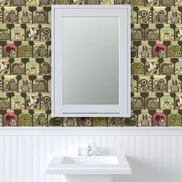 Spoonflower Pickles Vintage Octopus Monster Gothic Halloween Custom Removable Wallpaper - Green