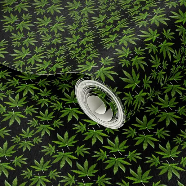 Spoonflower Sweet Marijuana Cannabis 420 Weed Grass Custom Pre-pasted Wallpaper - Green,black