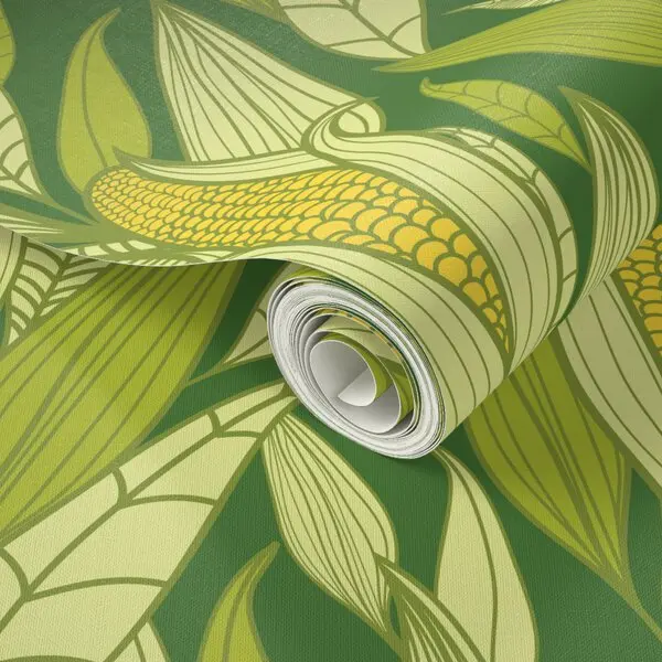 Spoonflower Corn Plants Leaf Plant Sweet Food Vegetable Custom Removable Wallpaper - Green