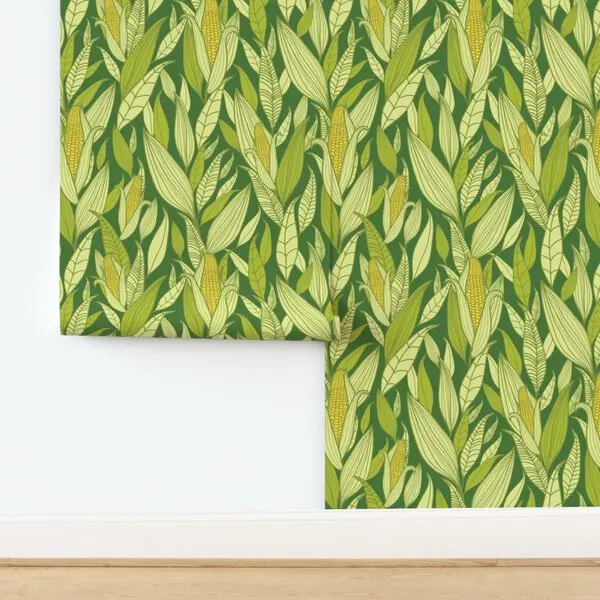 Spoonflower Corn Plants Leaf Plant Sweet Food Vegetable Custom Removable Wallpaper